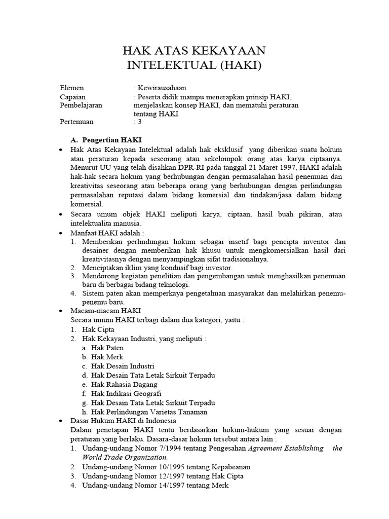 HAKI (Hak Atas Kekayaan Intelektual) | PDF