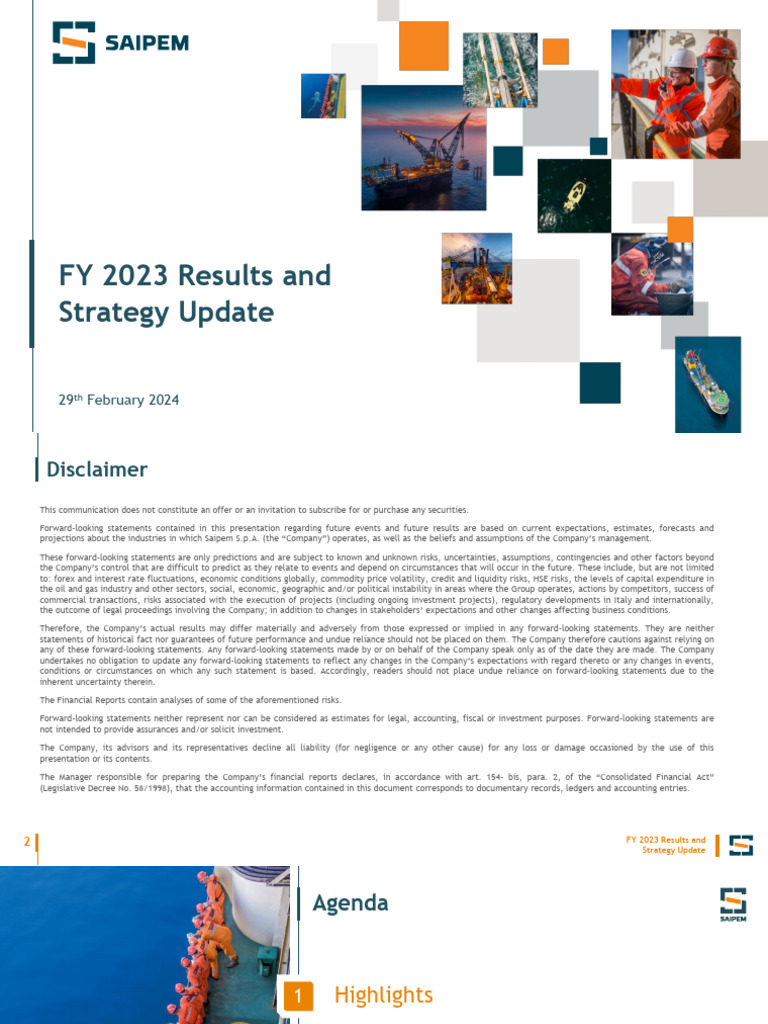 Saipem FY 2023 Results and Strategy Update | PDF