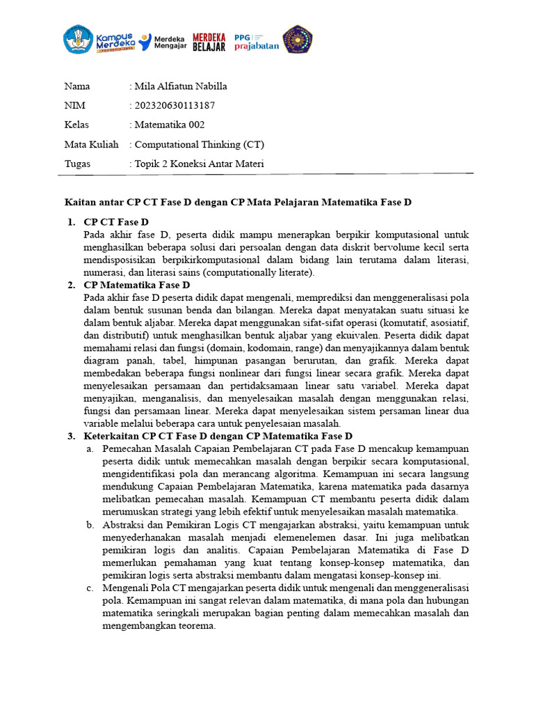 Mila Alfiatun N - CT - Koneksi Antar Materi T2 | PDF
