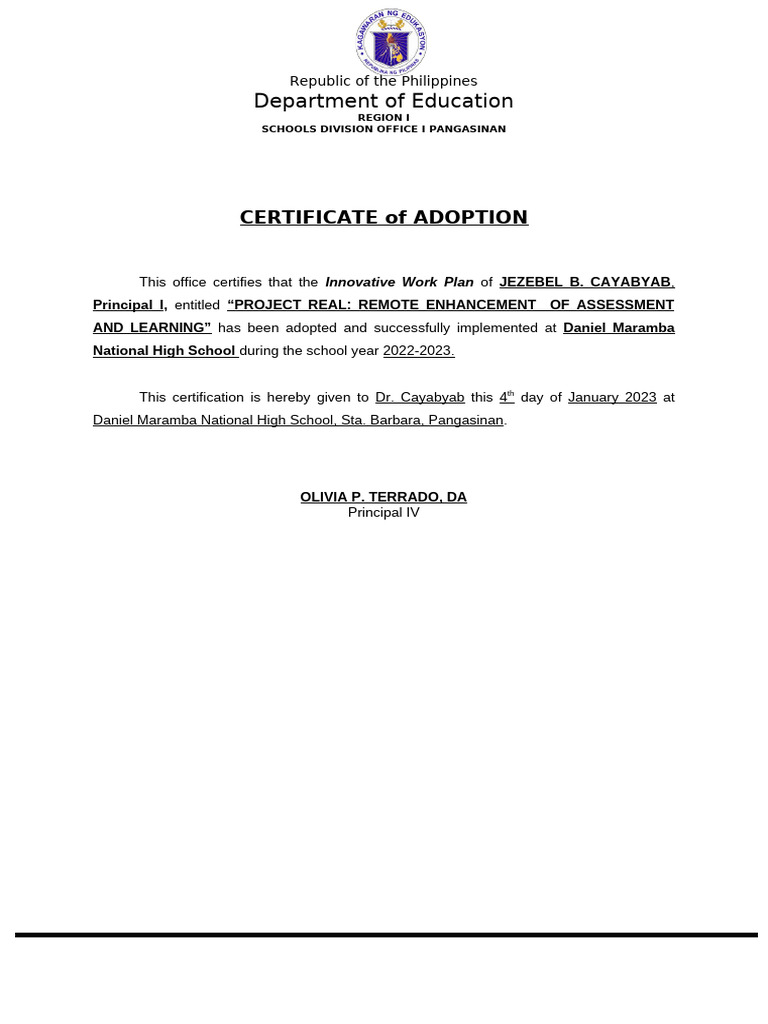 Certification On Adoption of IWP | PDF