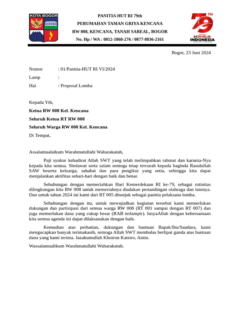 Proposal Panitia HUT RI RT 005 | PDF