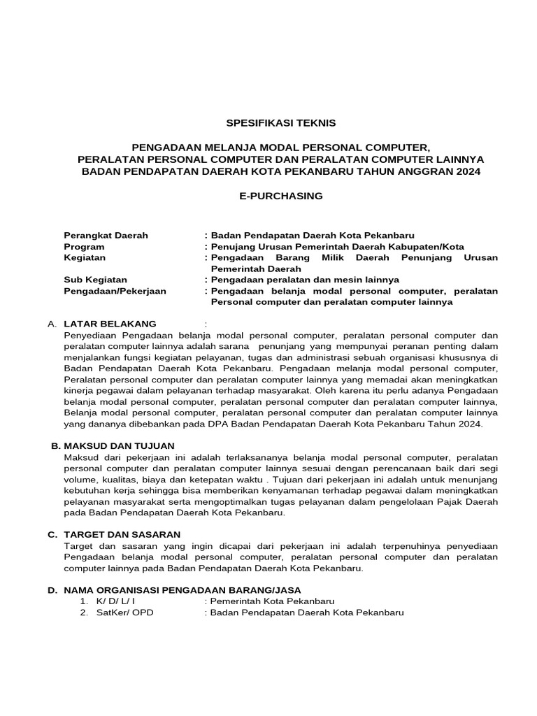 02 KAK Teknis Belanja Modal Personal Computer | PDF