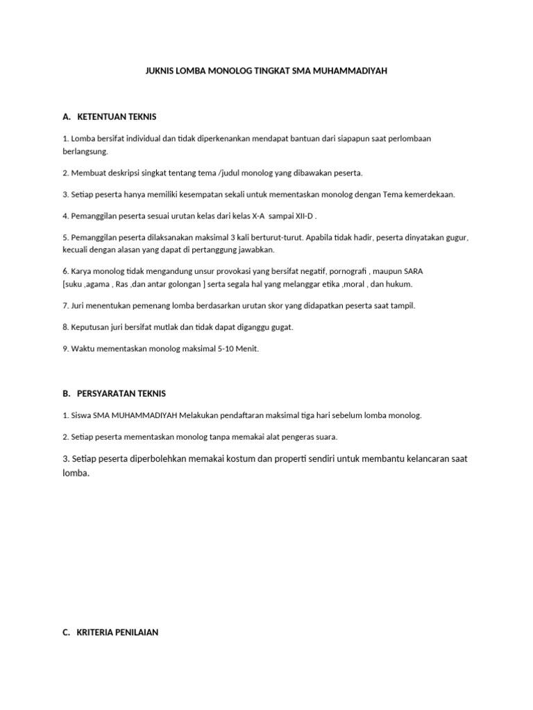 Juknis Lomba Monolog 3 | PDF