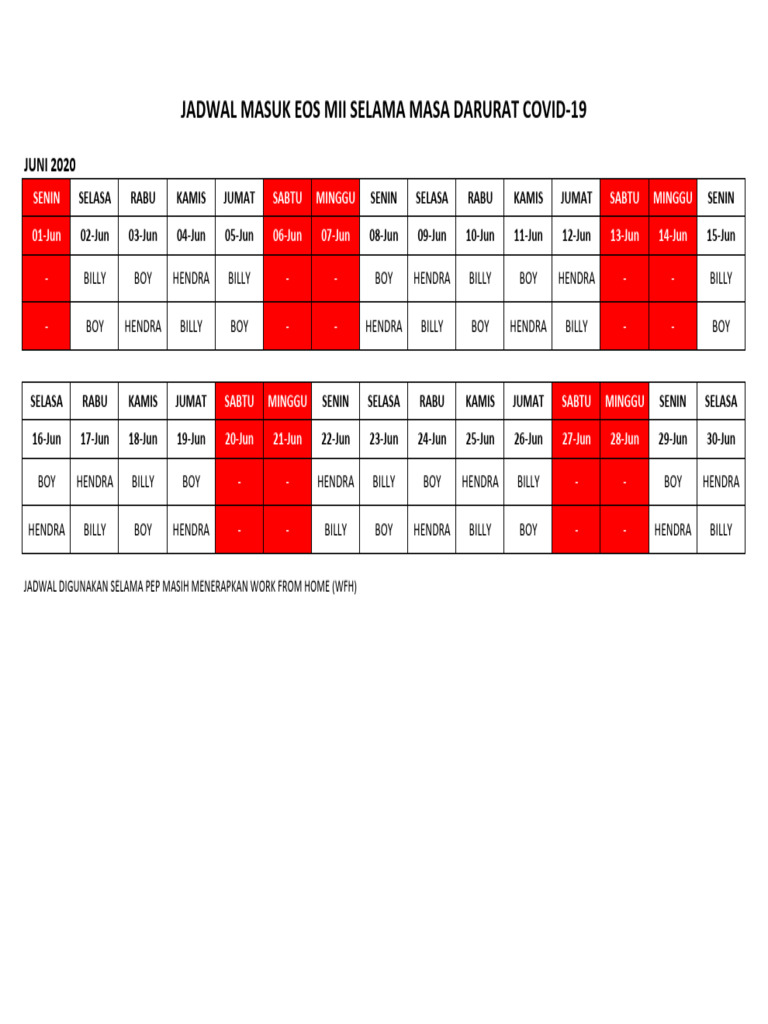 Jadwal Masuk Selama Masa Darurat Covid-19 Juni | PDF