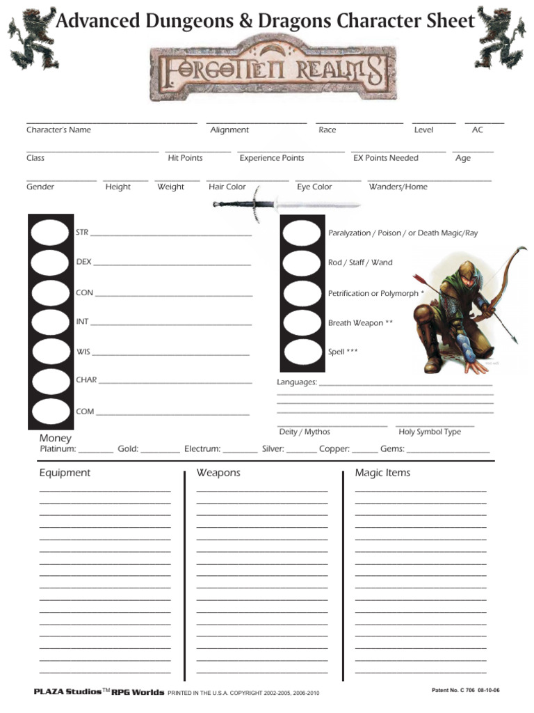 AD&D Character Sheet Forgotten Realms 2006 - Front | PDF | Dungeons ...