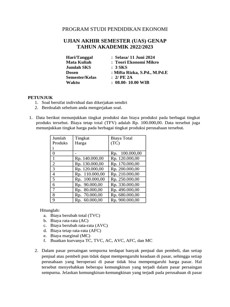 UAS Teori Ekonomi Mikro | PDF