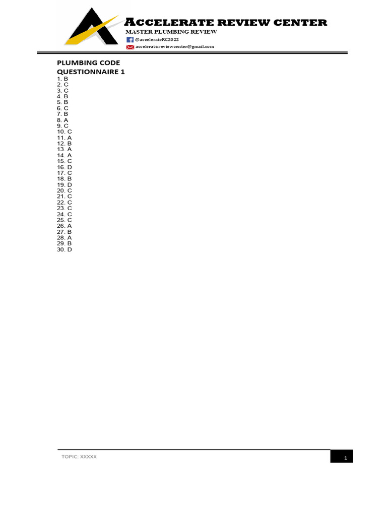 Plumbing Code Basic Questionnaires Answer Key - 1 | PDF