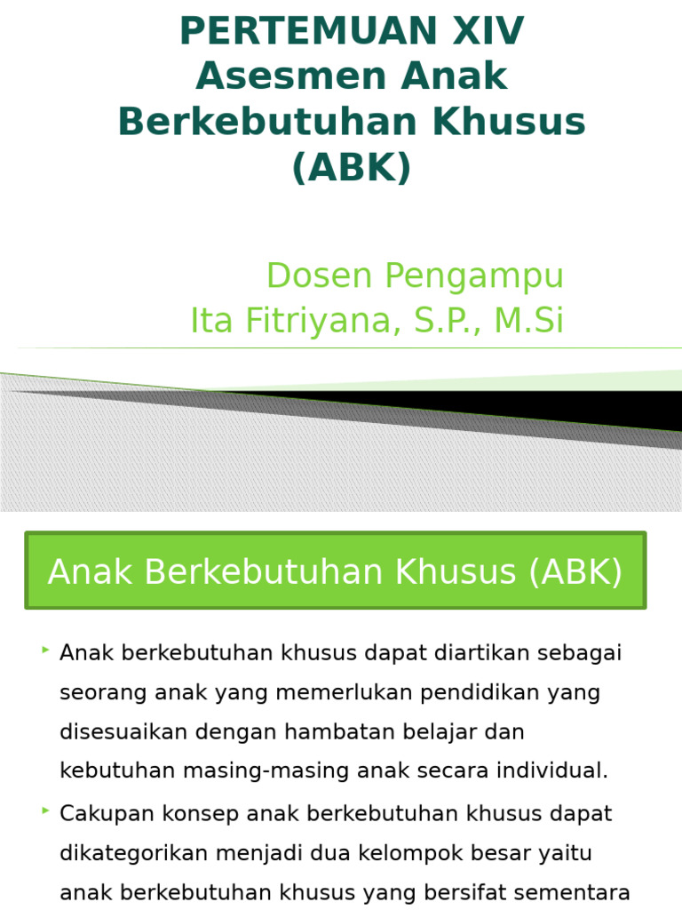 Asesmen Anak Berkebutuhan Khusus (ABK) | PDF