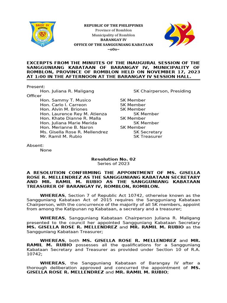 416606478-No-2-Appointment-of-SK-Secretary-and-Treasurer-1 | PDF