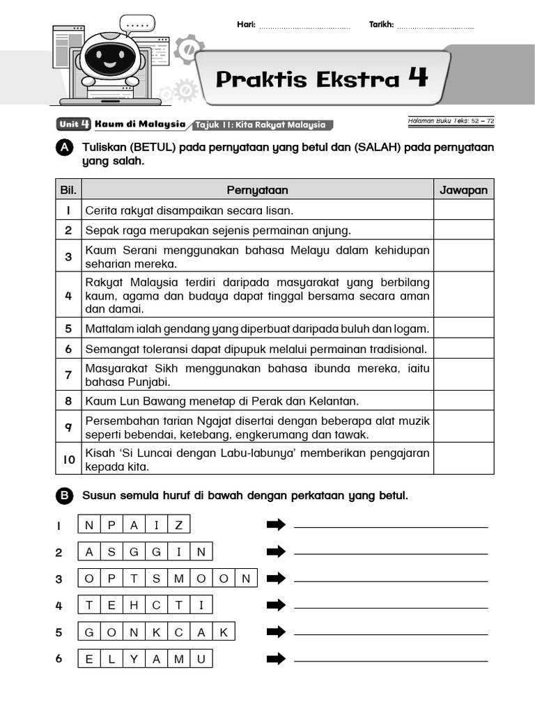 Sejarah Tahun 6 - Praktis Ekstra (Unit 4) | PDF