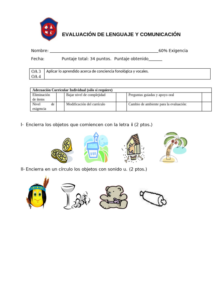 Evaluación Vocales (2) (Recuperado Automáticamente) | PDF