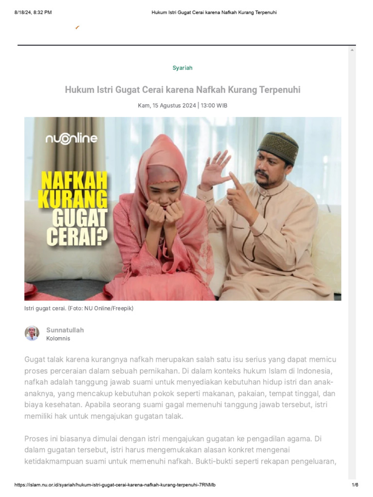 Hukum Istri Gugat Cerai Karena Nafkah Kurang Terpenuhi | PDF