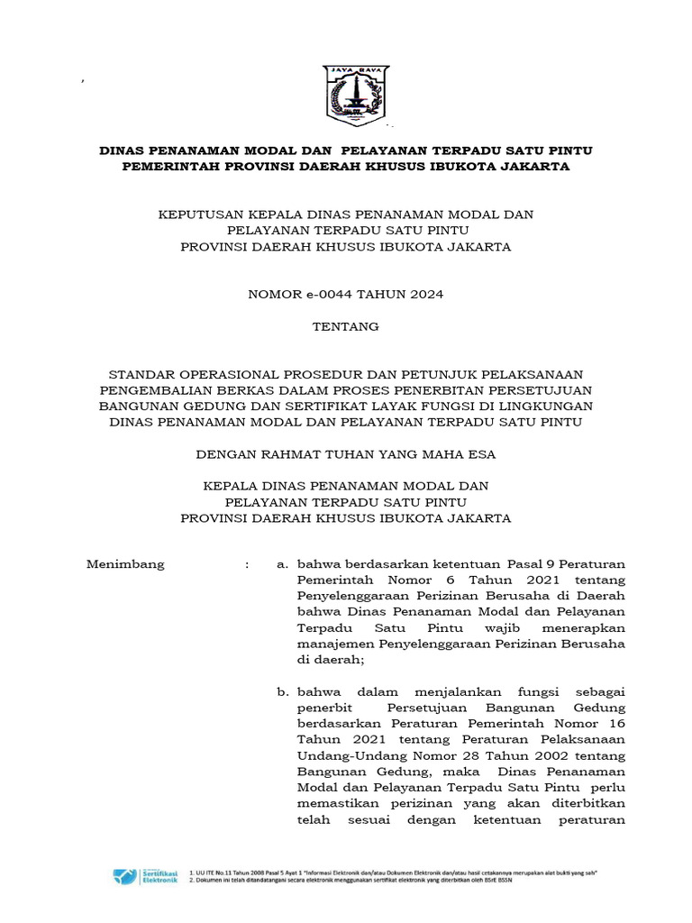 SK NOMOR E-044 SOP Pengembalian Berkas 0608 - Surat PTSP - Signed - Signed - Signed - Signed ...