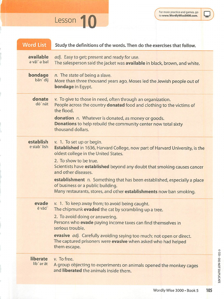 5th Grade Wordly Wise Lesson 10 | PDF