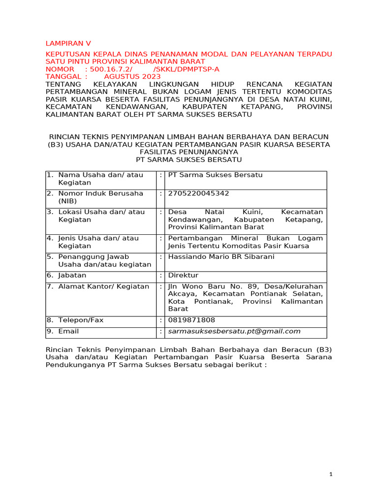 6-Lampiran V SKKL PT SARMA | PDF