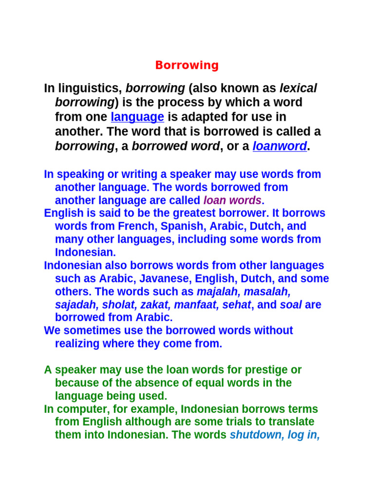 Language Borrowing and Loanwords | PDF | Indonesian Language | Foreign ...
