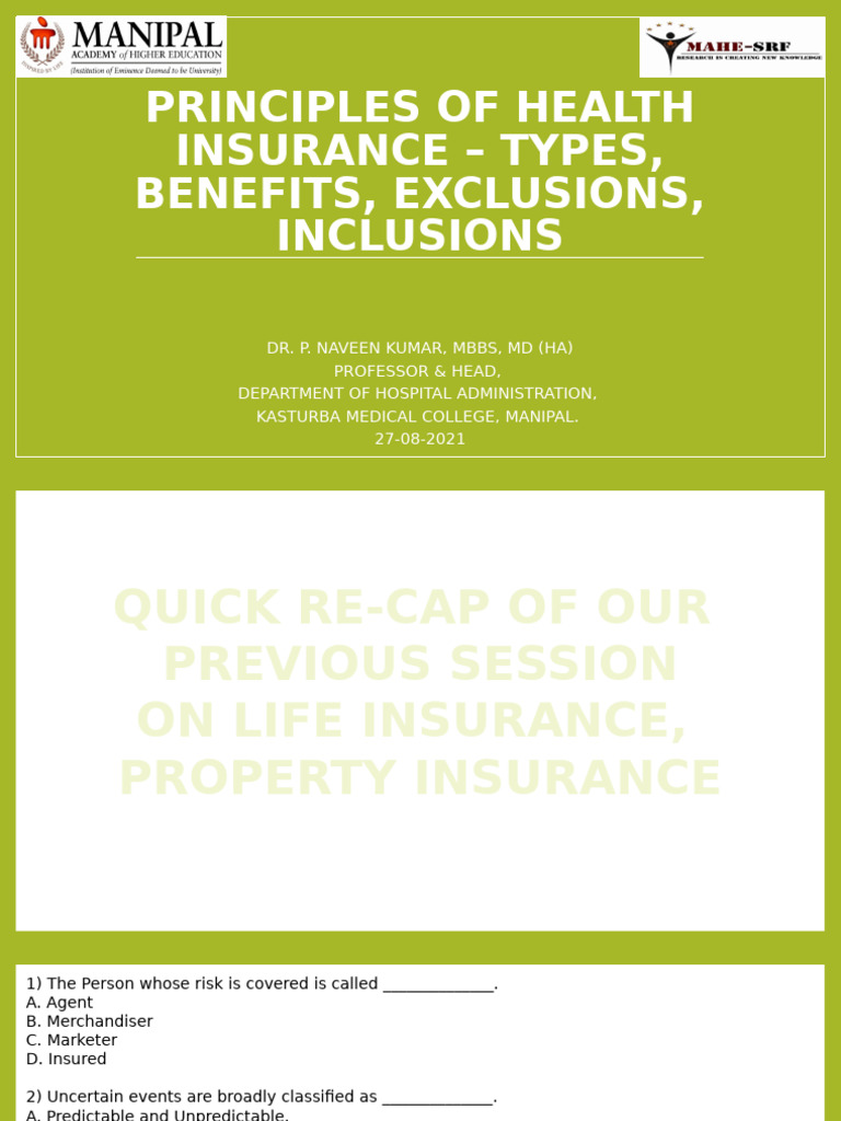 Class 2 - Health Insurance | PDF