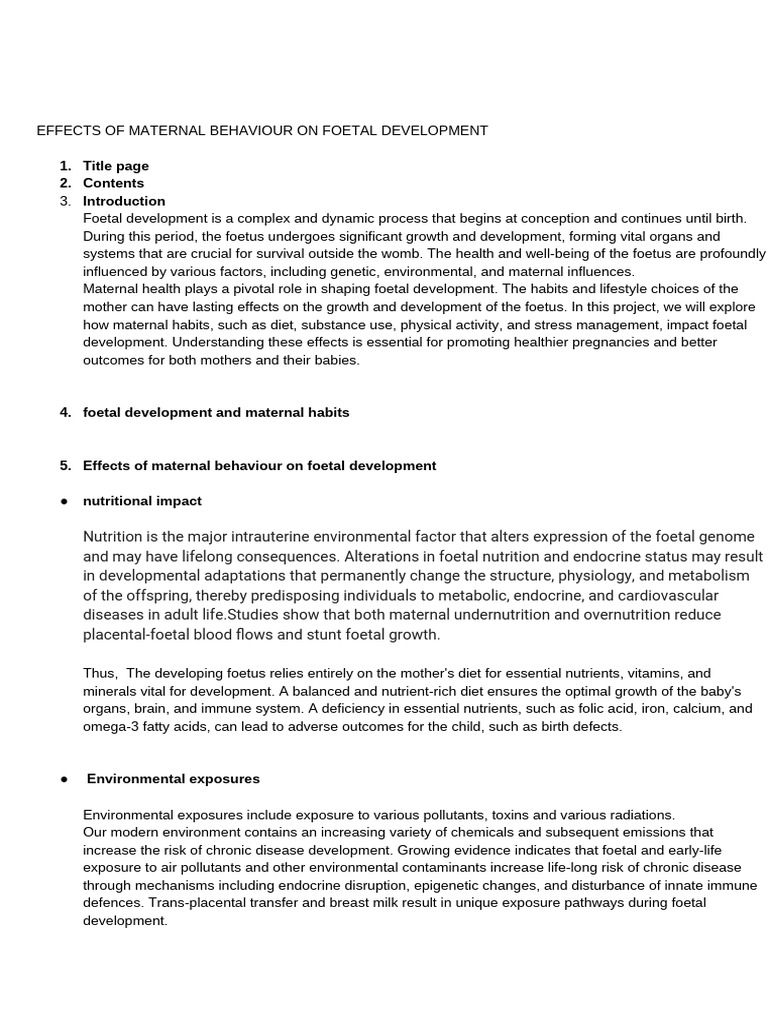 Effects of Maternal Habits On Foetal Development | PDF