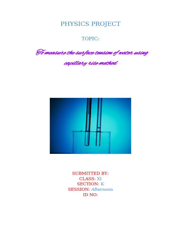 Measuring The Surface Tension of Water Using Capillary Rise Method | PDF