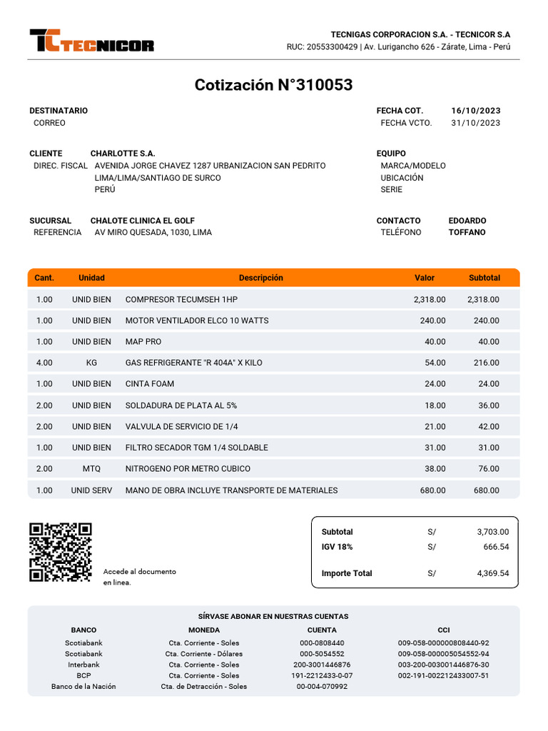 Cotizacion 310053 | PDF | Bancario
