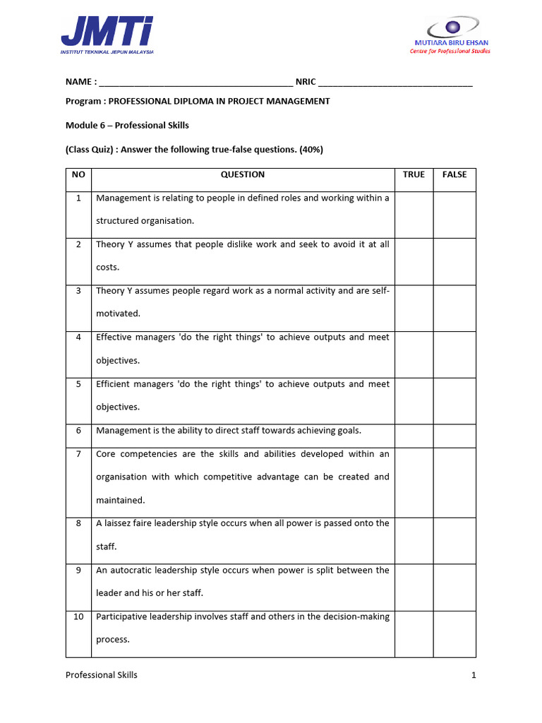 Quiz - Professional Skills | PDF