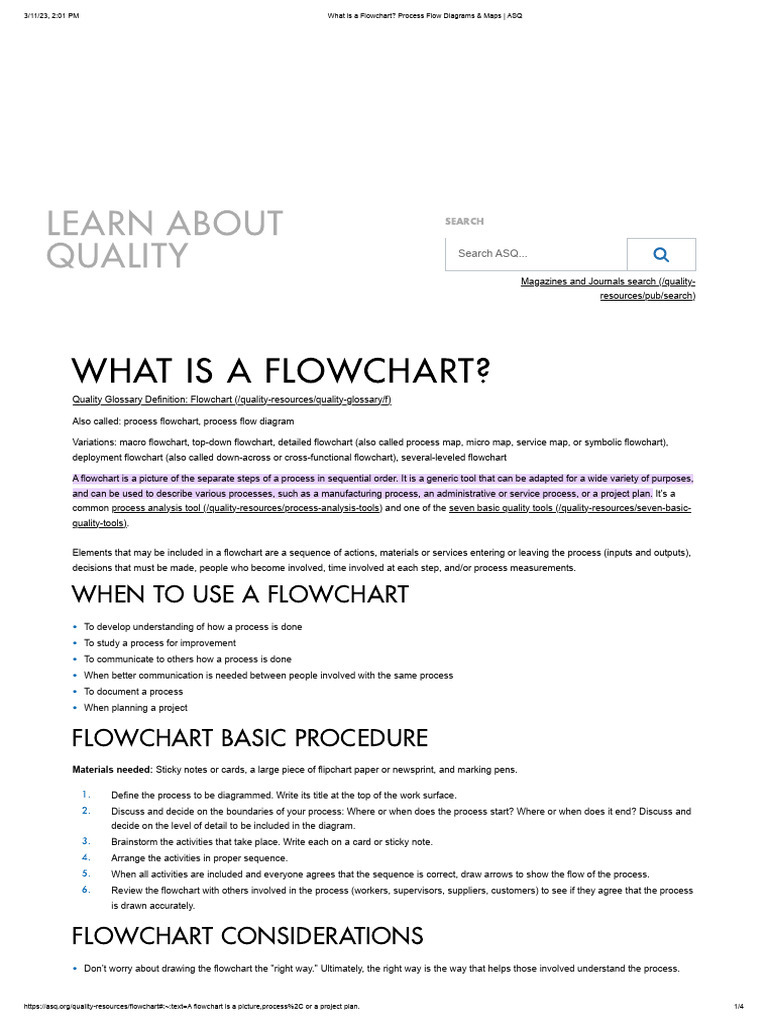 What is a Flowchart_ Process Flow Diagrams & Maps _ ASQ | PDF