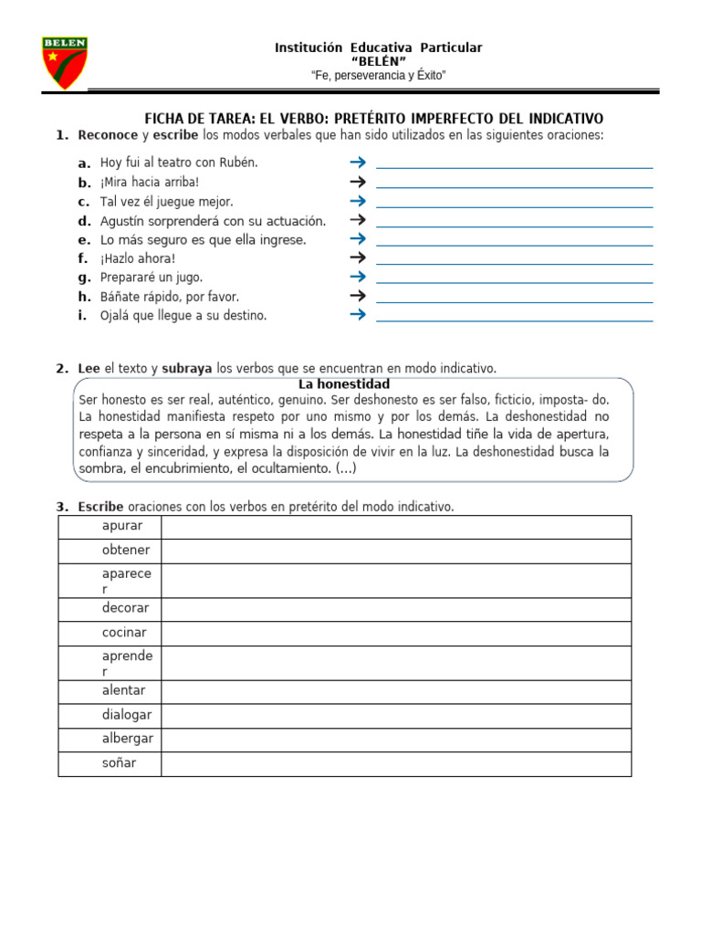 FA - El Verbo - Pretérito Imperfecto Del Indicativo | PDF