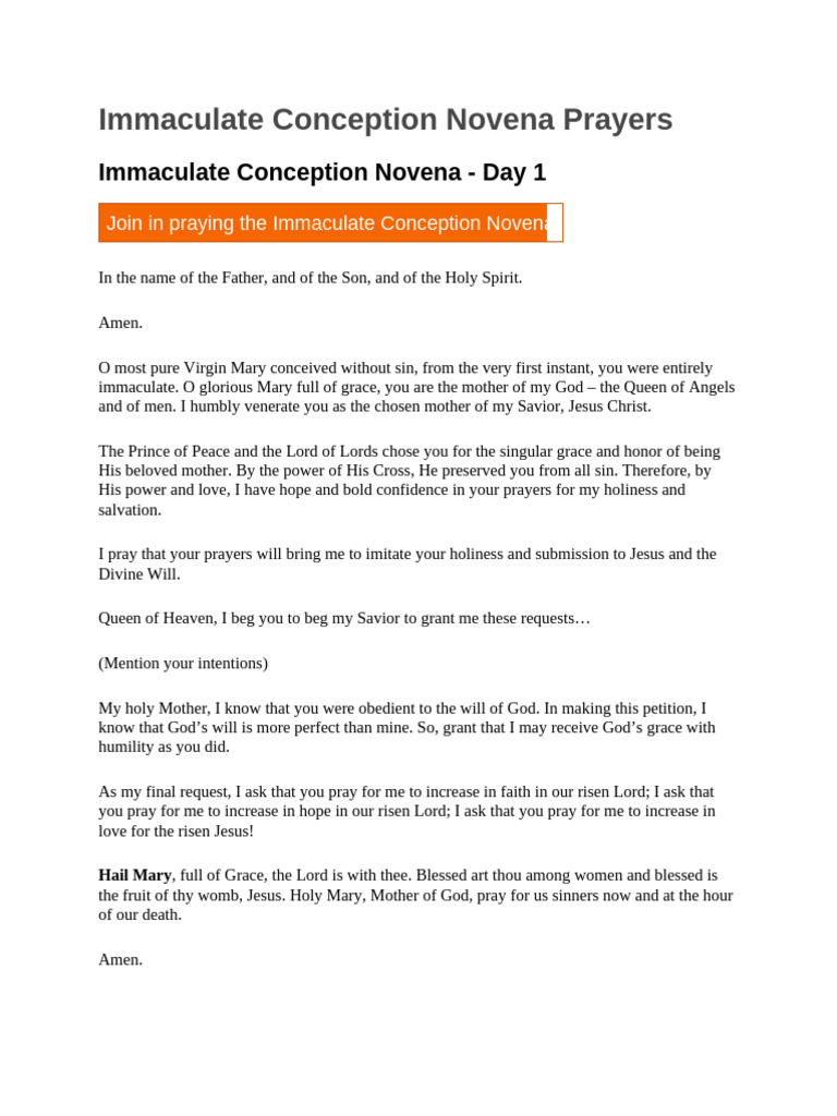 Immaculate Conception Novena Prayers | PDF