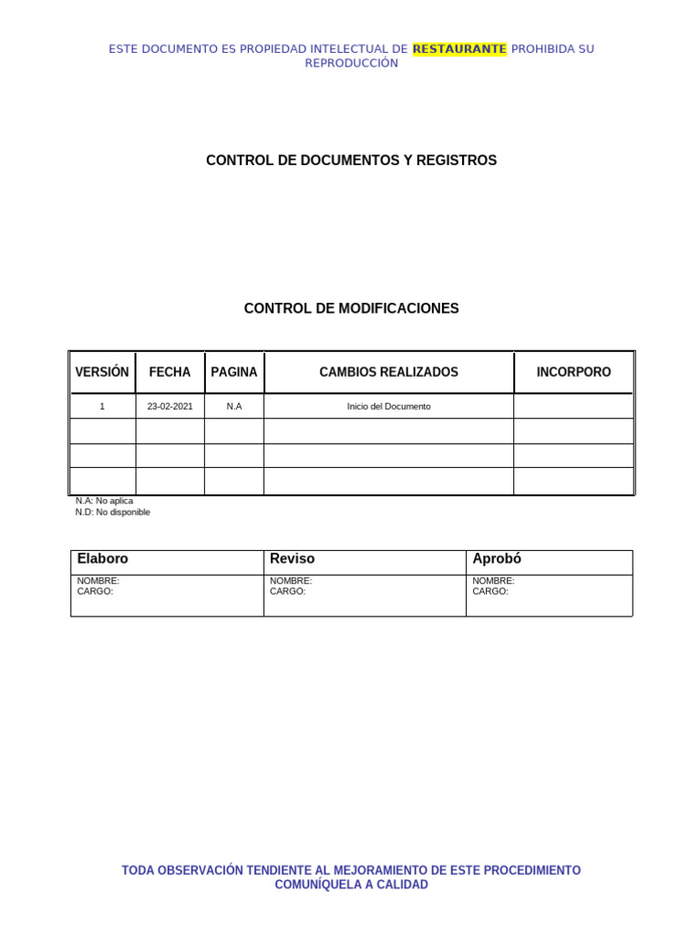 PR-001 Control de Documentos y Registros (V1) | PDF | Sistema de manejo de calidad | Archivo de ...