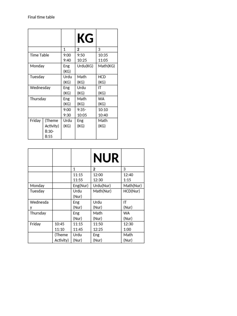 Virtual Class Time Tables | PDF