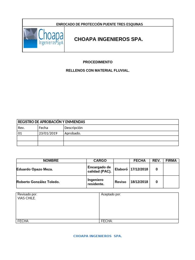 PTR RELLENO MATERIAL FLUVIAL PRETILES. - Rev - 02 | PDF