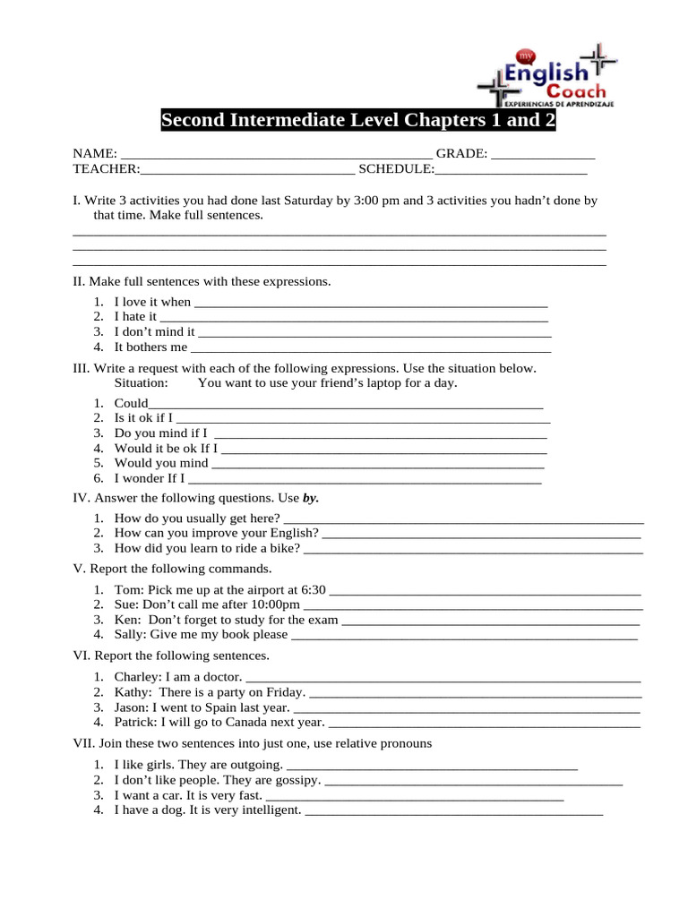 Intermediate 2. CH 1 and 2. MEC | PDF