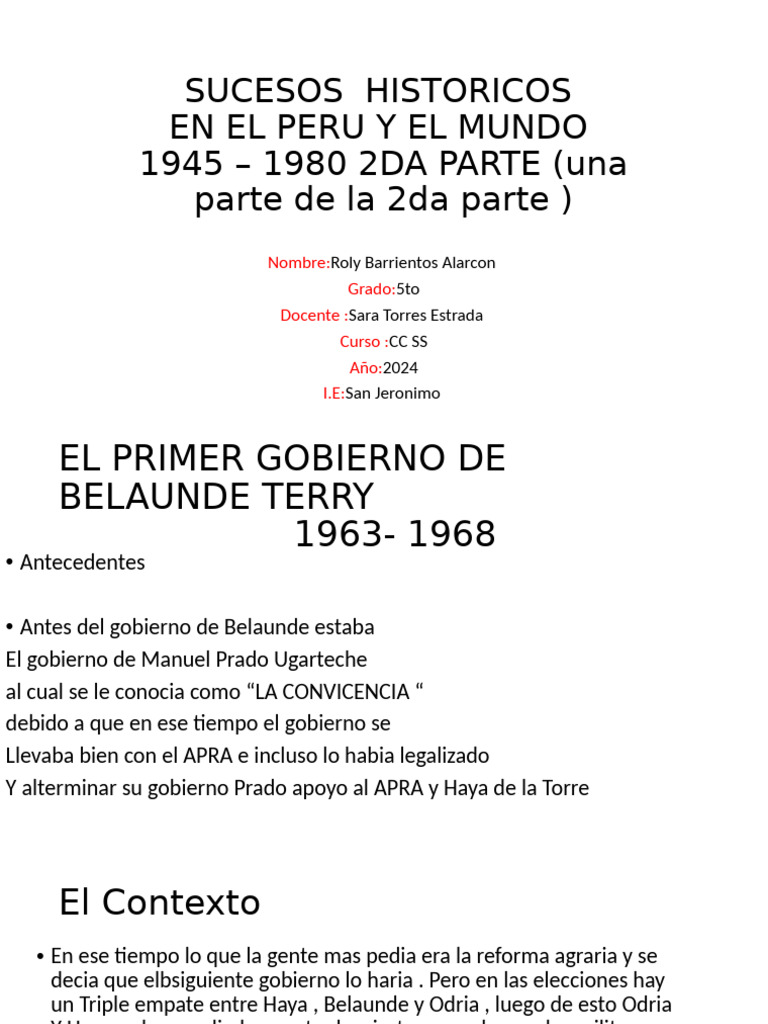 Sucesos Históricos en Perú (1945-1980) | PDF | Gobierno | Comunidad andina