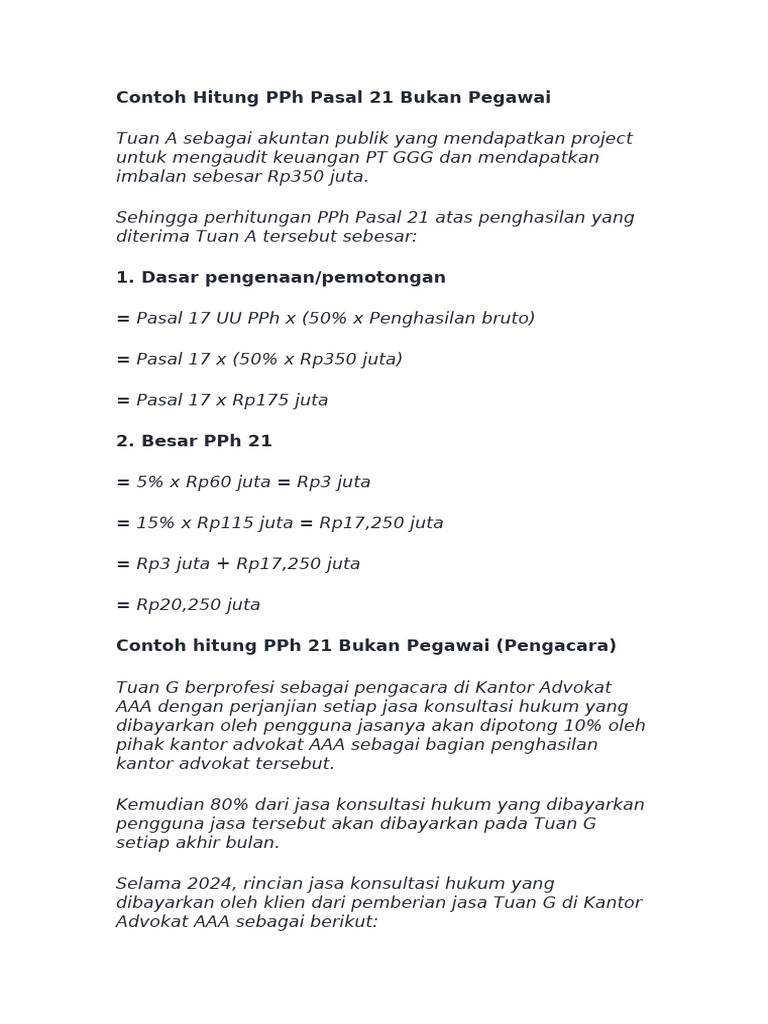 Contoh Hitung PPH Pasal 21 Bukan Pegawai | PDF