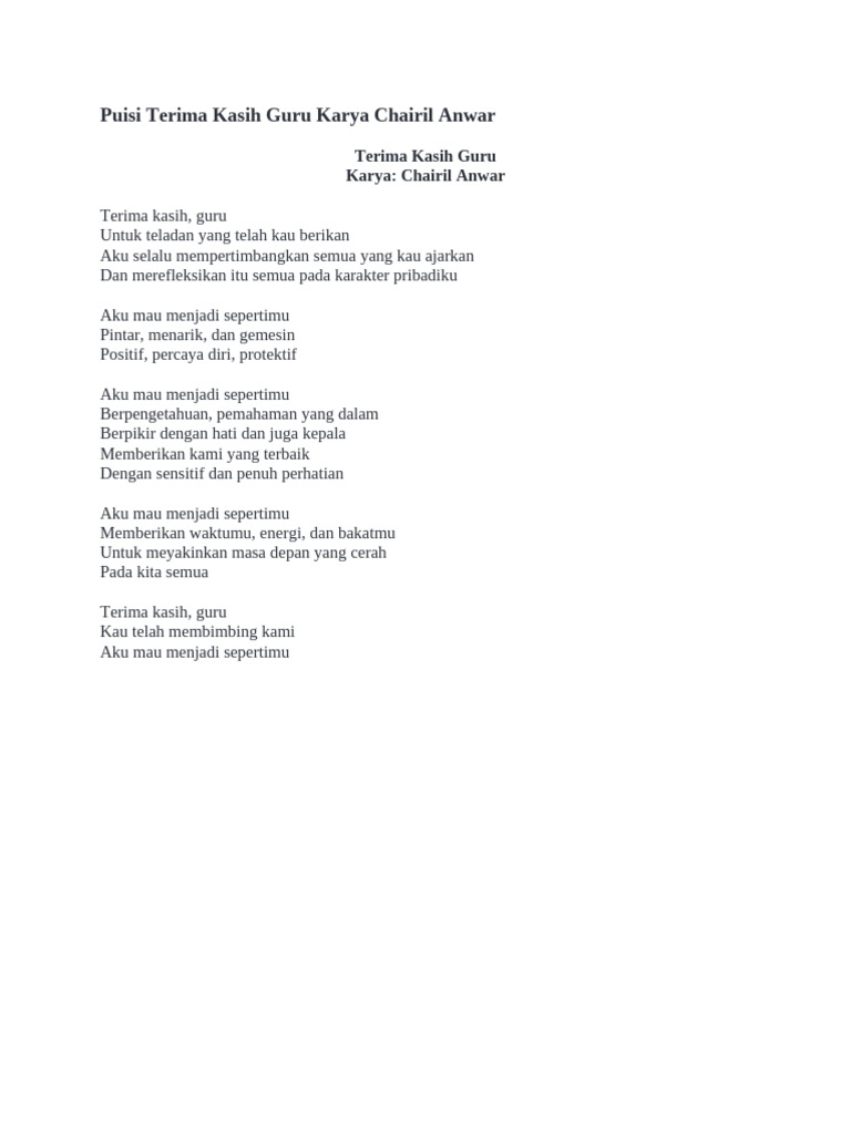 Puisi Terima Kasih Guru Karya Chairil Anwar Pdf