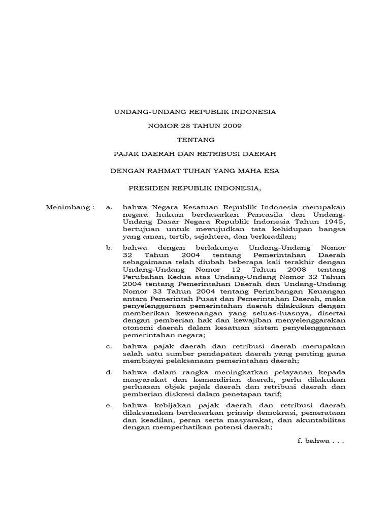 UU Nomor 28 Tahun 2009-Compressed | PDF