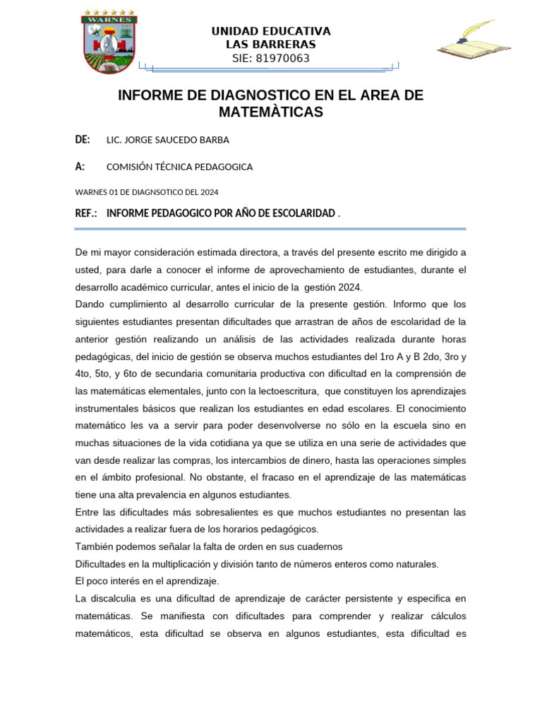 Informe Matematicas 2024 | PDF