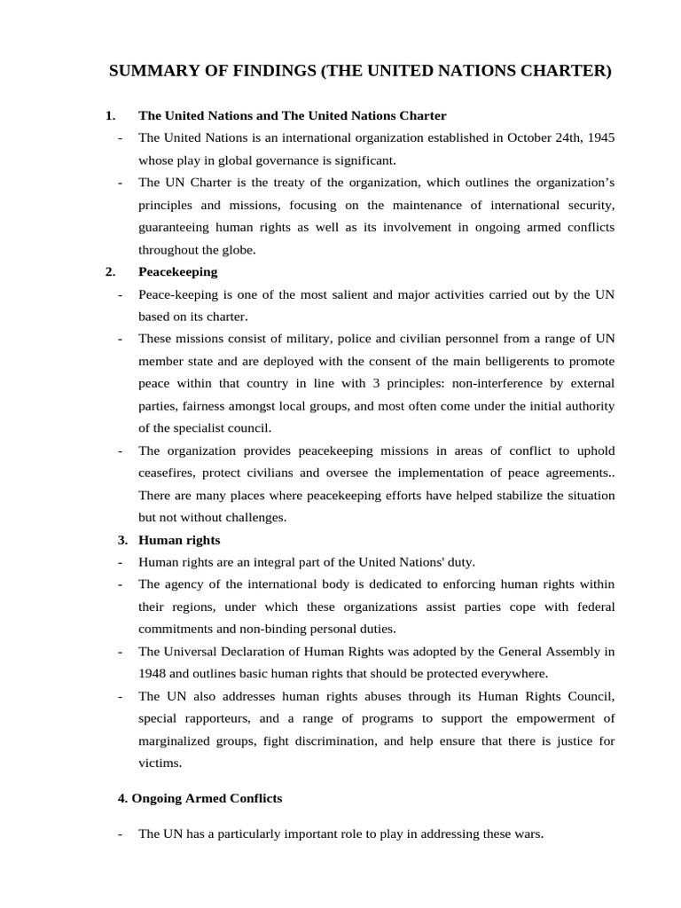 SUMMARY OF FINDINGS (UNITED NATIONS CHARTER) -Phương Anh-Ban Truyền ...