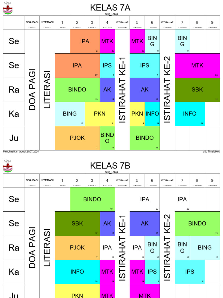 JADWAL KBM 2024 Per KELAS | PDF