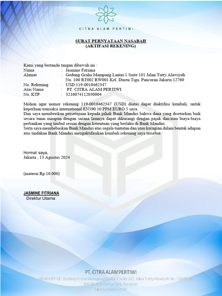 Surat Reaktivasi Rek | PDF