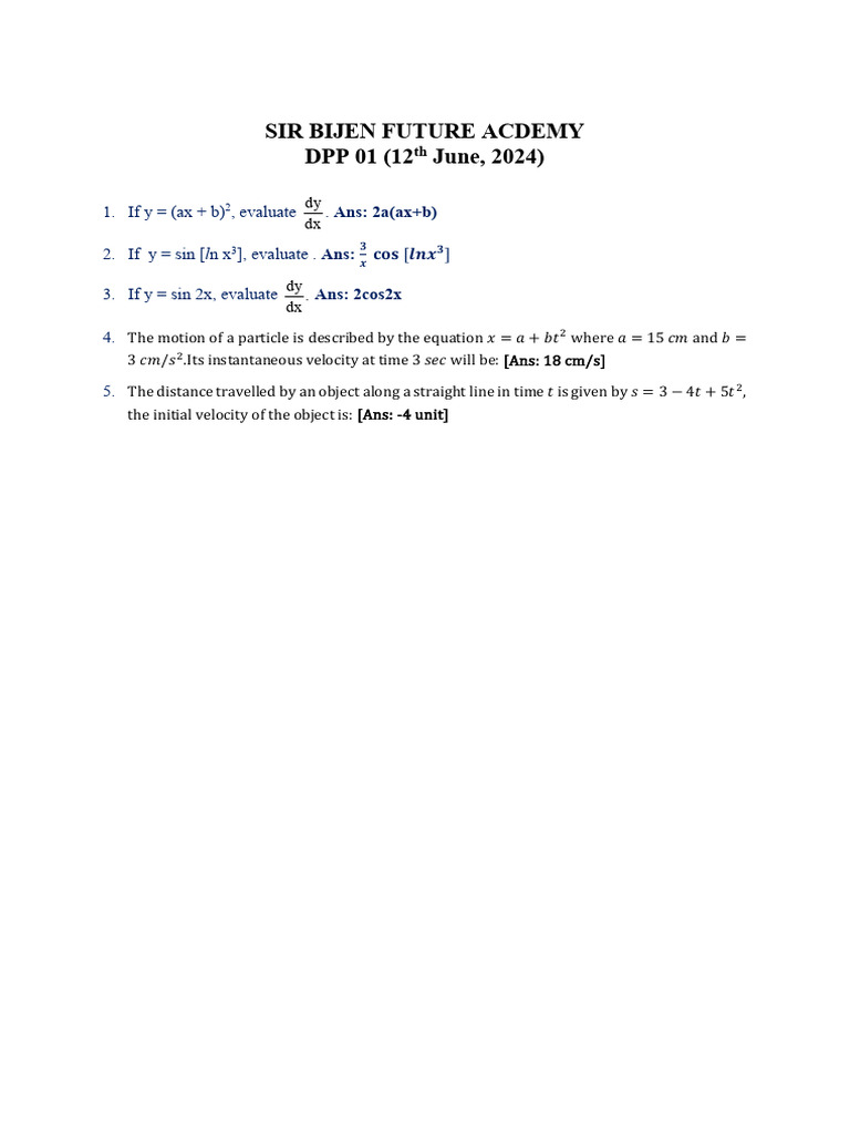 DPP 1 - Basic Maths - DIfferentiation | PDF
