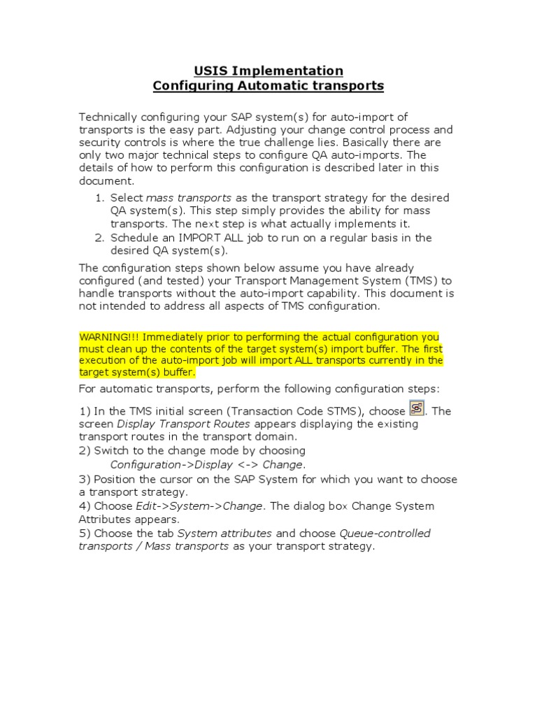 Configuring Automatic Transports | PDF | Dialog Box | System Software