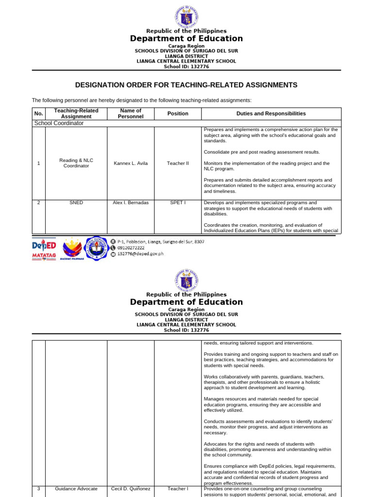 Lces - General Designation Order For Teachers - 2024 | PDF