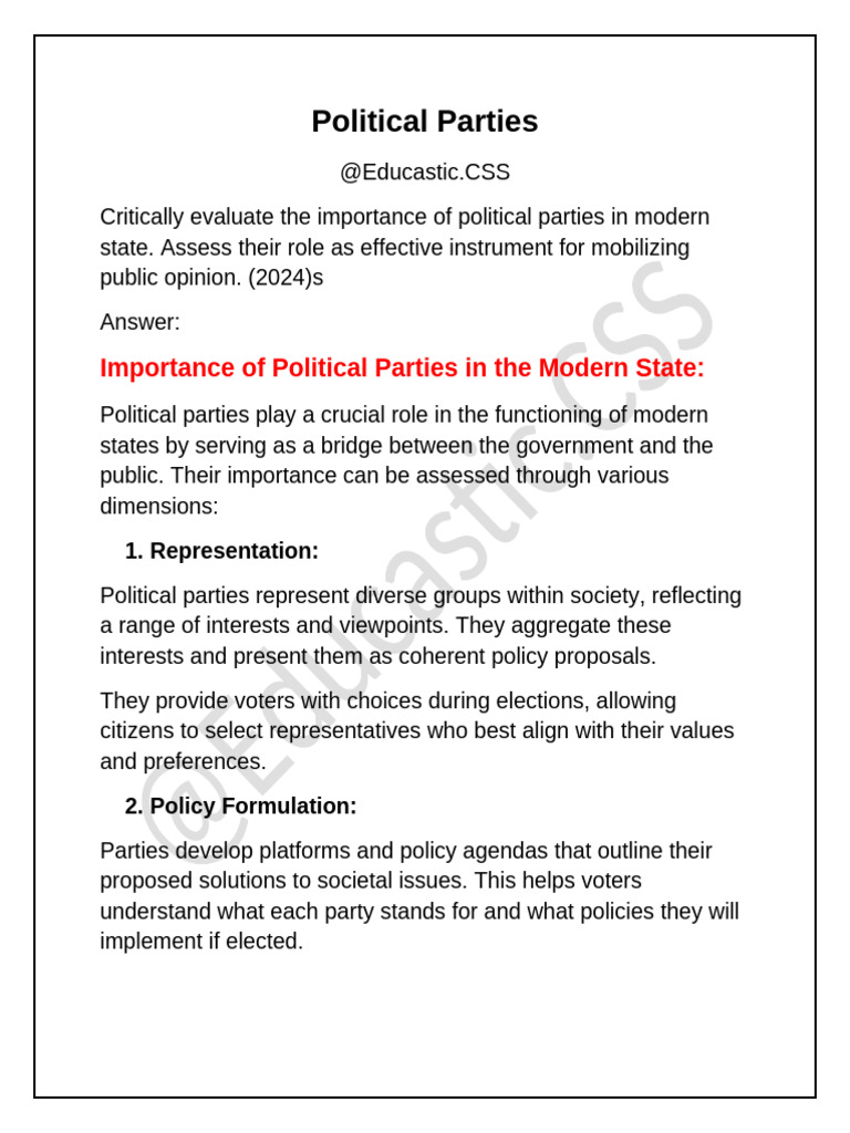 1.importance of Political Parties | PDF