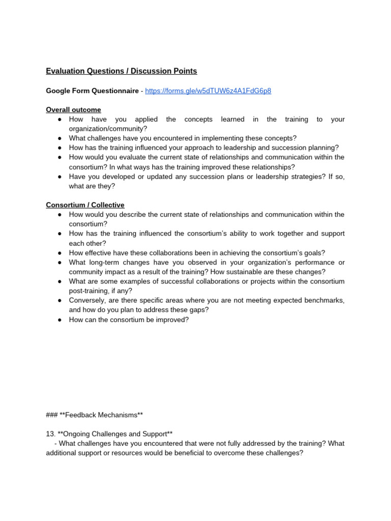 Evaluation Questions (Draft) | PDF