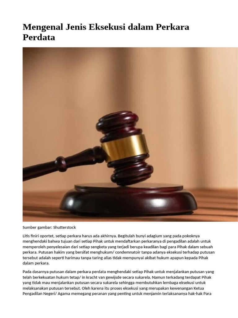 Mengenal Jenis Eksekusi Dalam Perkara Perdata | PDF