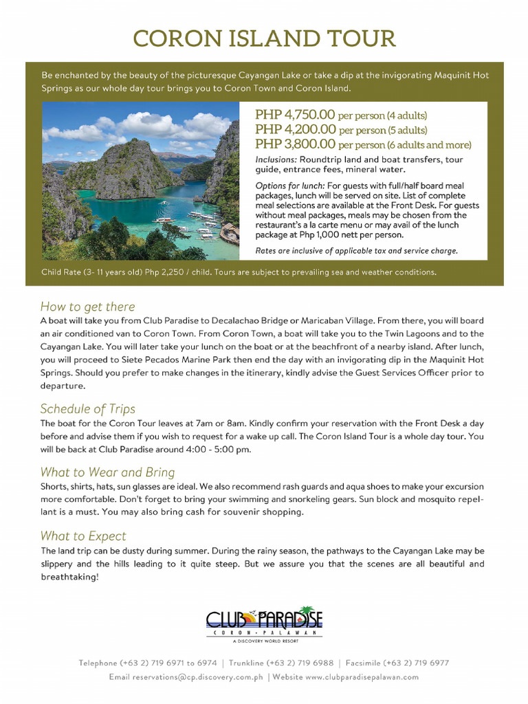 Coron Tour Packages | PDF