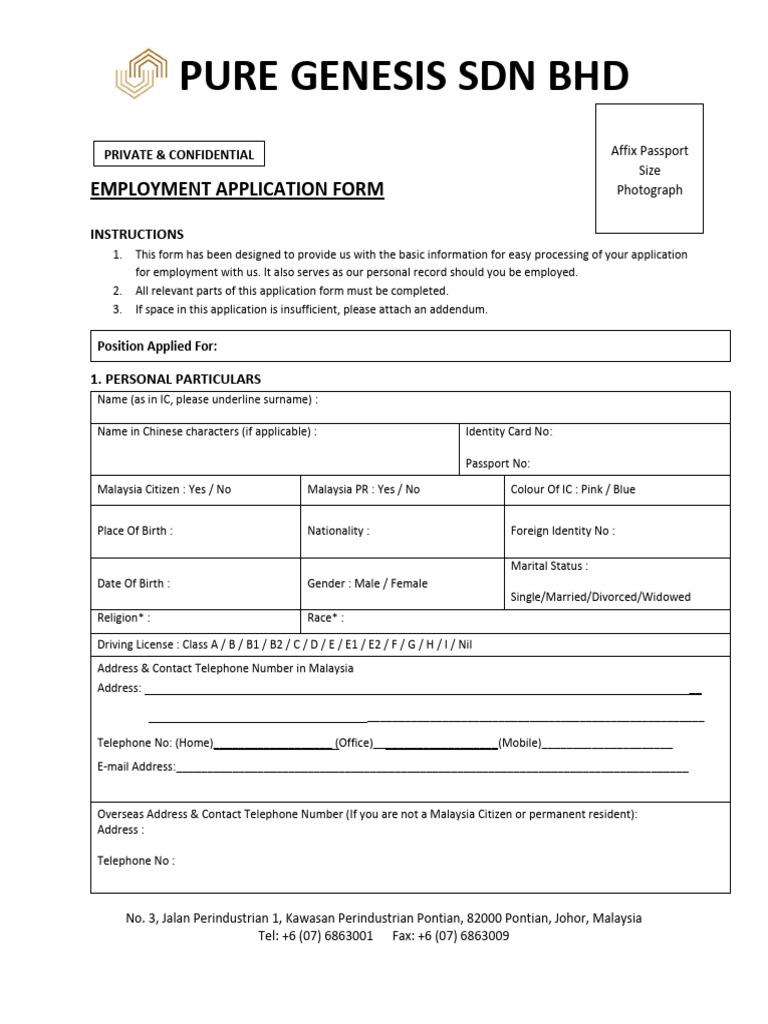 PG - Employment Application Form | PDF