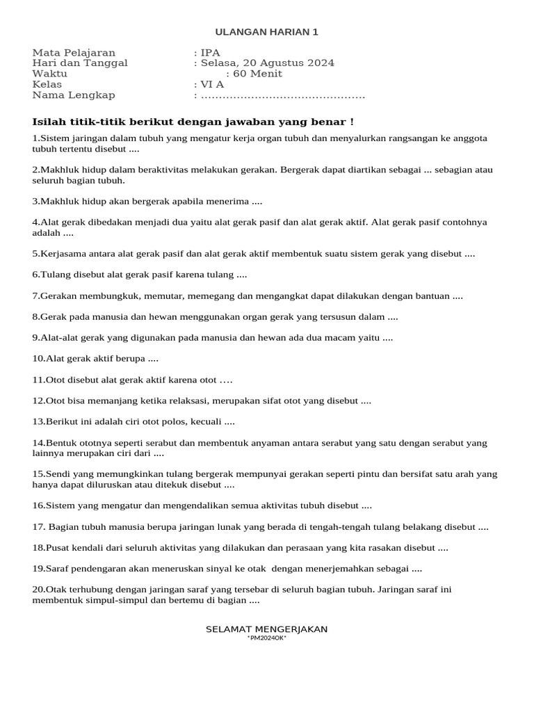 Ulangan Harian 1 Ipa | PDF