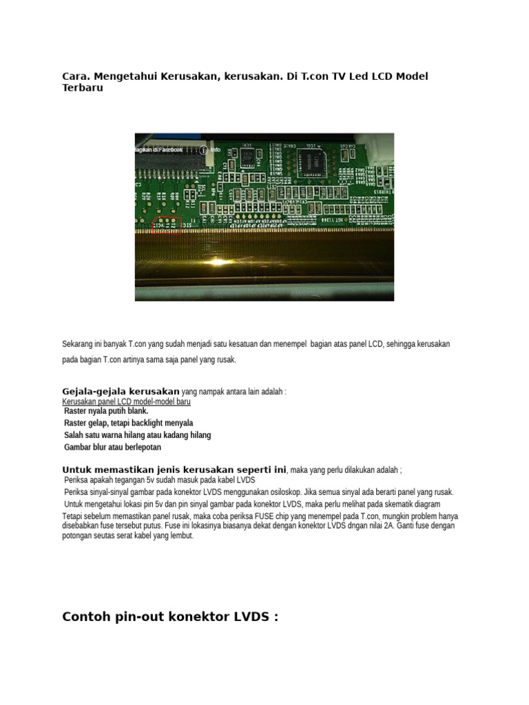 Cara. Mengetahui Kerusakan, Kerusakan. Di T.con TV Led LCD Model ...